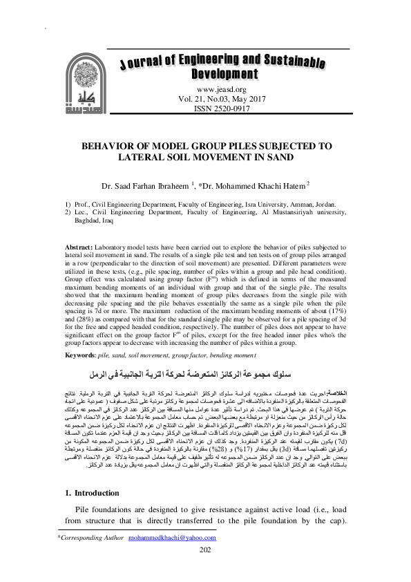 (PDF) Behavior of Model Group Piles Subjected to Lateral Soil Movement in Sand