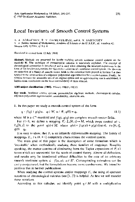 (PDF) Local invariants of smooth control systems