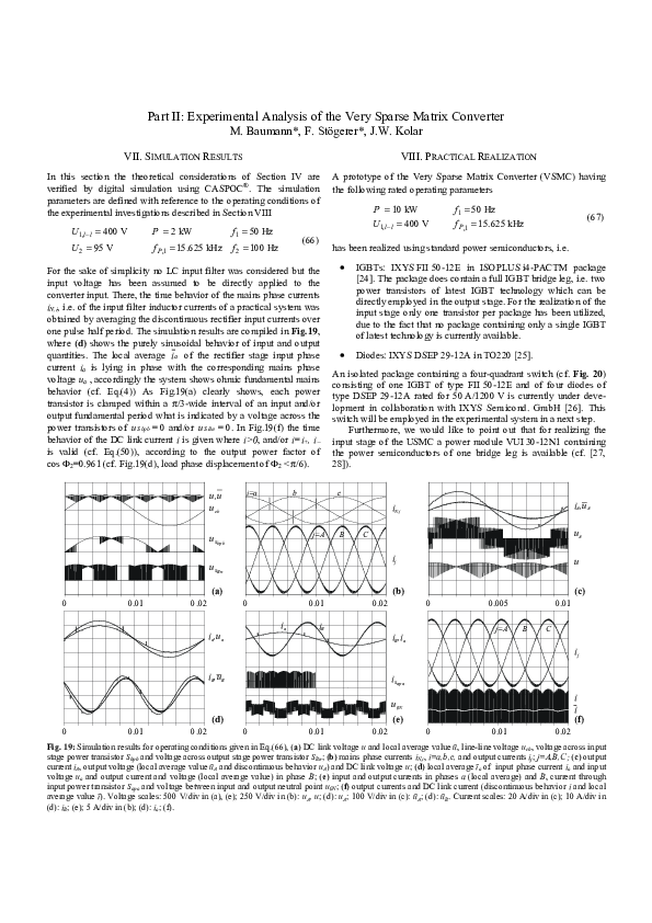 (PDF) Part II: experimental analysis of the very sparse matrix converter