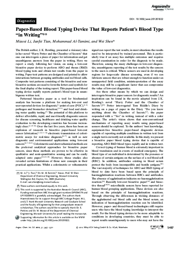 (PDF) Paper‐Based Blood Typing Device That Reports Patient’s Blood Type ...