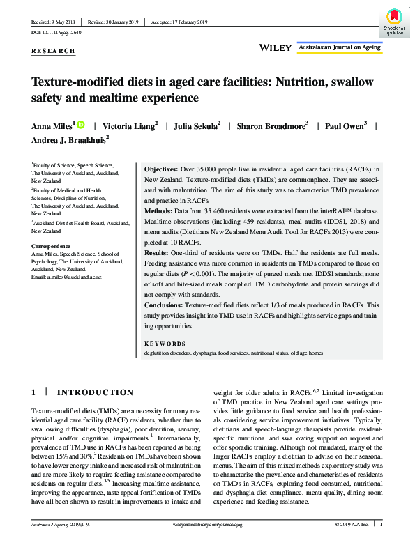 (PDF) Texture‐modified diets in aged care facilities: Nutrition ...