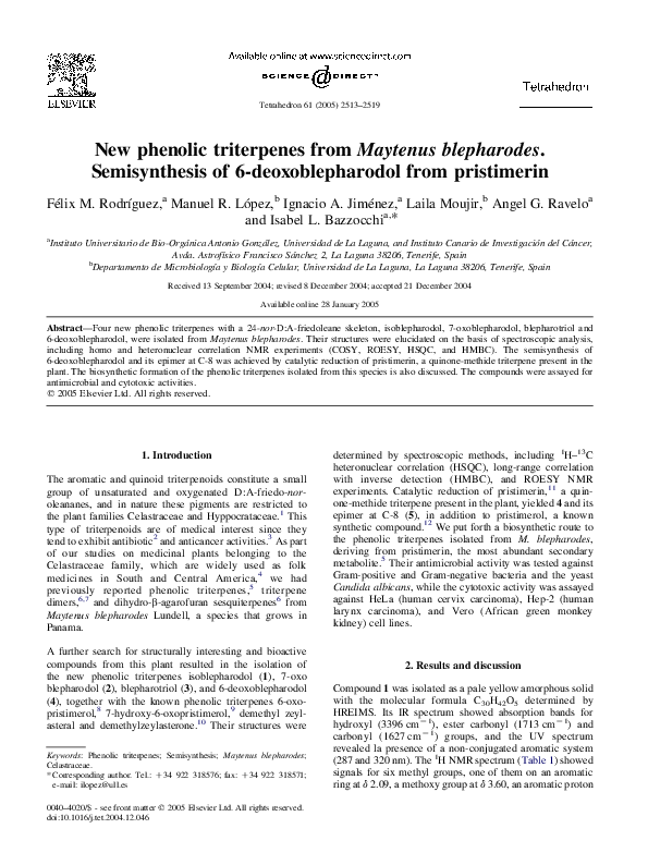 (PDF) New phenolic triterpenes from Maytenus blepharodes. Semisynthesis ...