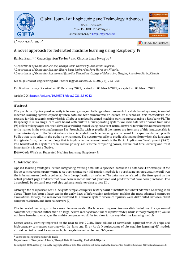 (PDF) Wireless Federated Learning with Raspberry Pi