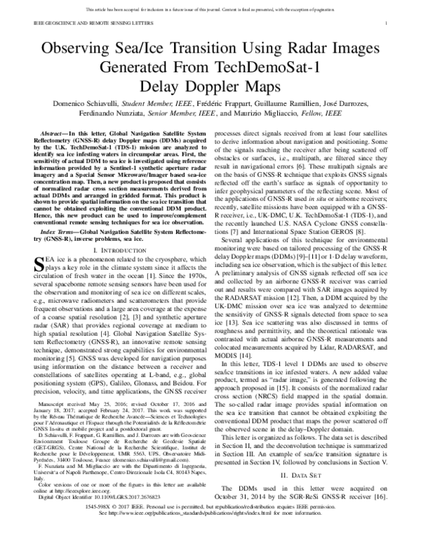 (PDF) Observing Sea/Ice Transition Using Radar Images Generated From TechDemoSat-1 Delay Doppler ...
