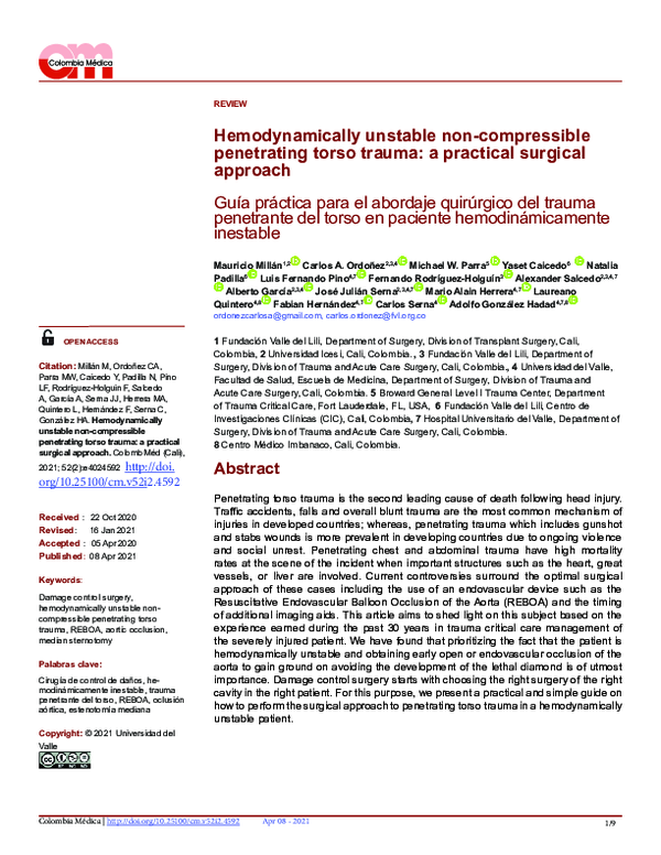 (PDF) Hemodynamically unstable non-compressible penetrating torso ...