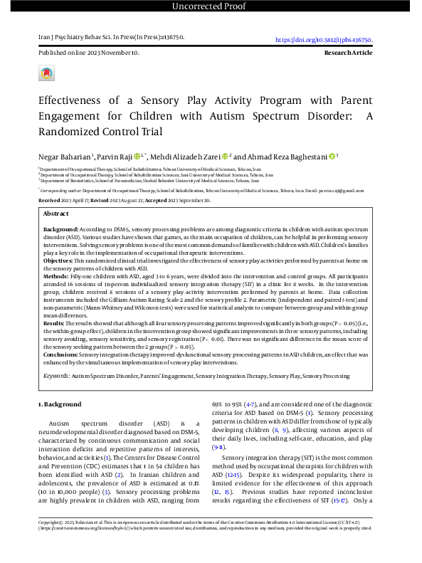 (PDF) Effectiveness of a Sensory Play Activity Program with Parent Engagement for Children with ...