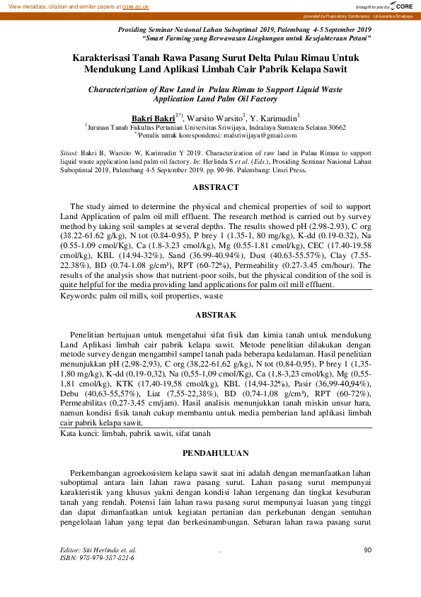 (PDF) Karakterisasi Tanah Rawa Pasang Surut Delta Pulau Rimau Untuk Mendukung Land Aplikasi ...