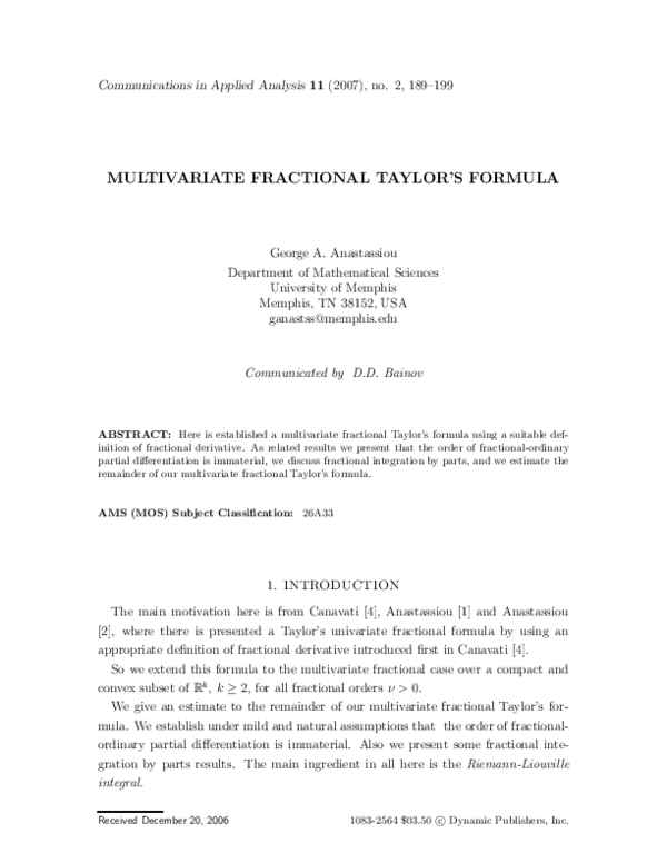 (PDF) Multivariate Fractional Taylor's Formula