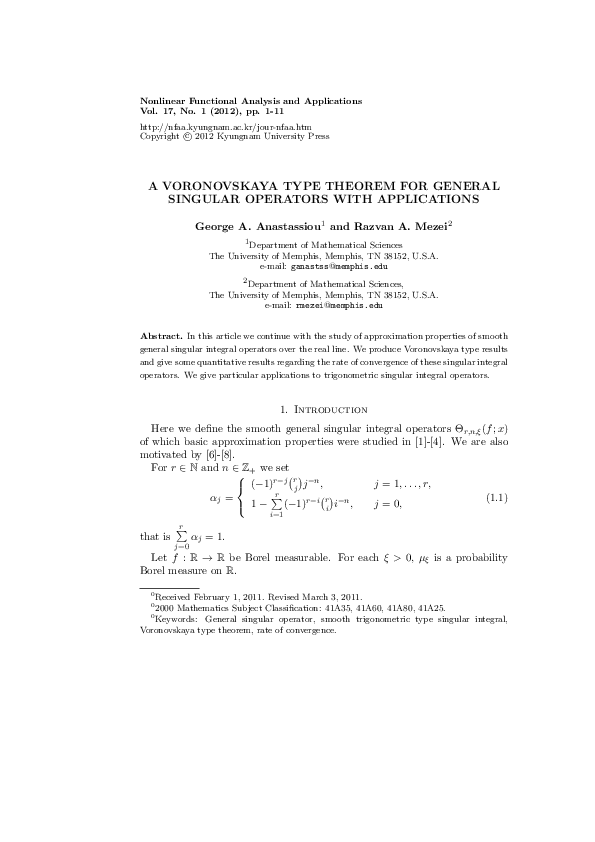 (PDF) A Voronovskaya type theorem for general singular operators with applications