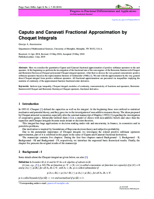 (PDF) Caputo and Canavati Fractional Approximation by Choquet Integrals