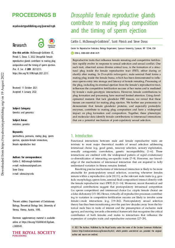 (PDF) Drosophila female reproductive glands contribute to mating plug ...