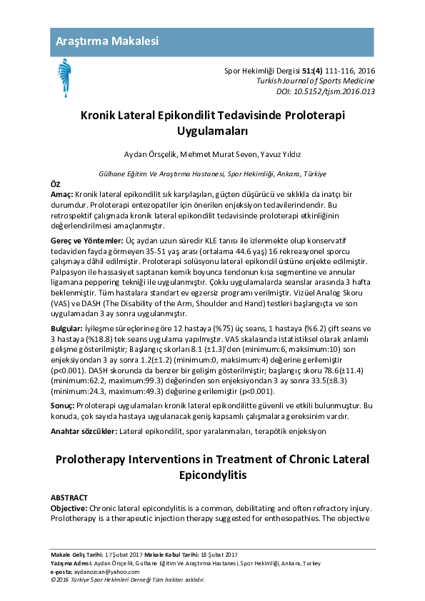 (PDF) Prolotherapy Interventions in Treatment of Chronic Lateral Epicondylitis