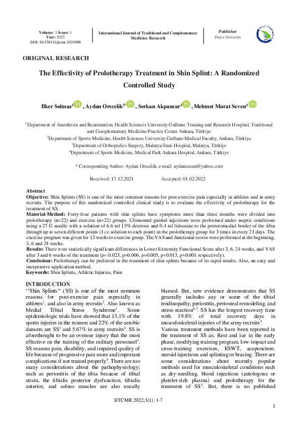 (PDF) The Effectivity of Prolotherapy Treatment in Shin Splint: A ...