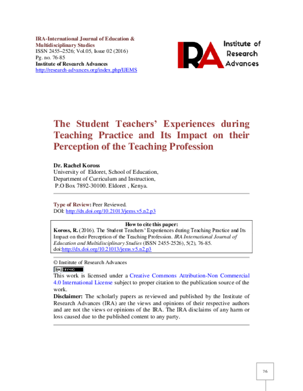 (PDF) The Student Teachers’ Experiences during Teaching Practice and ...