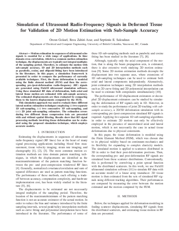 (PDF) Simulation of Ultrasound Radio-Frequency Signals in Deformed Tissue for Validation of 2D ...