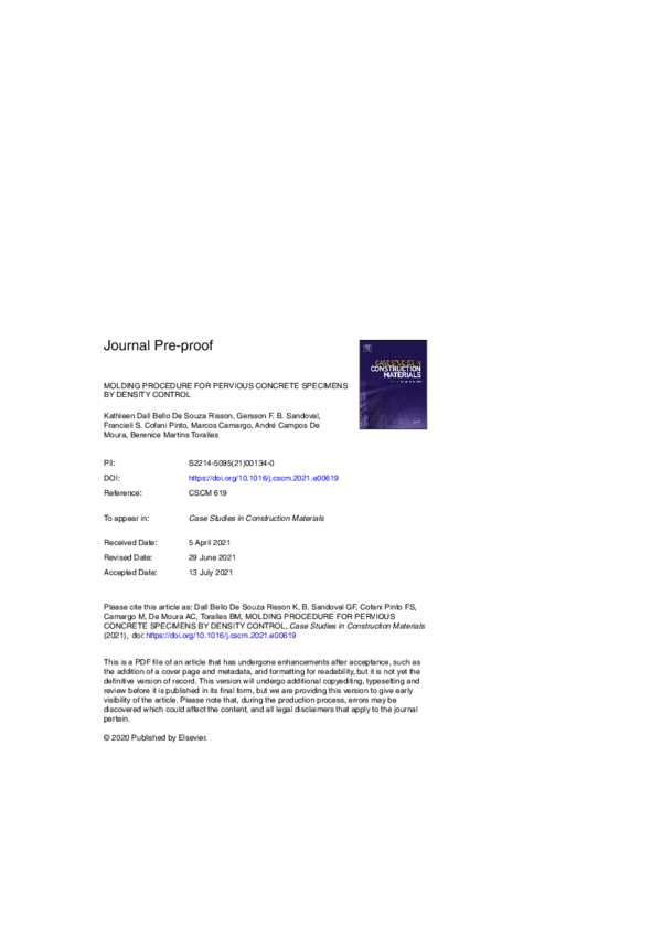 (PDF) Molding Procedure for Pervious Concrete Specimens by Density Control