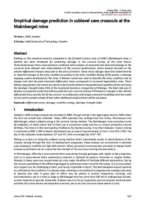 (PDF) Empirical damage prediction in sublevel cave crosscuts at the ...