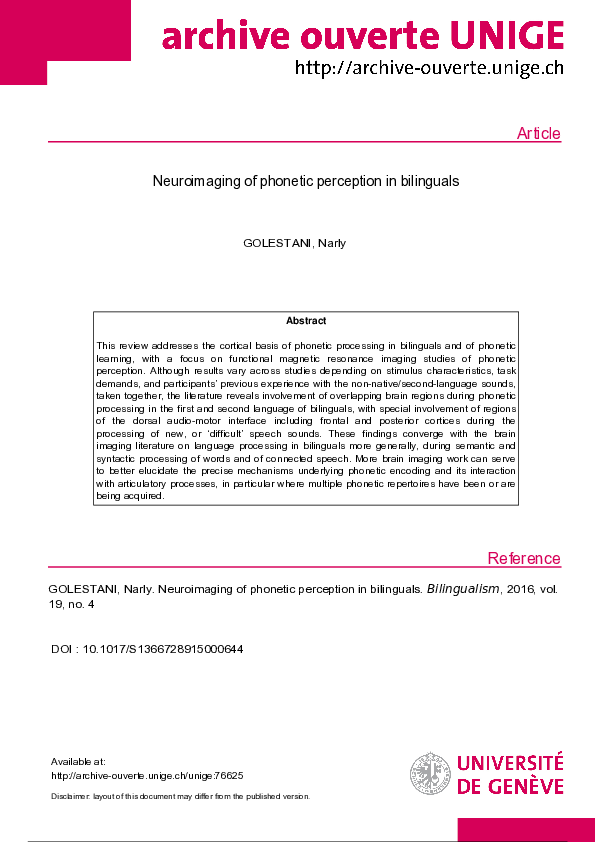 (PDF) Neuroimaging of phonetic perception in bilinguals | Narly Golestani - Academia.edu