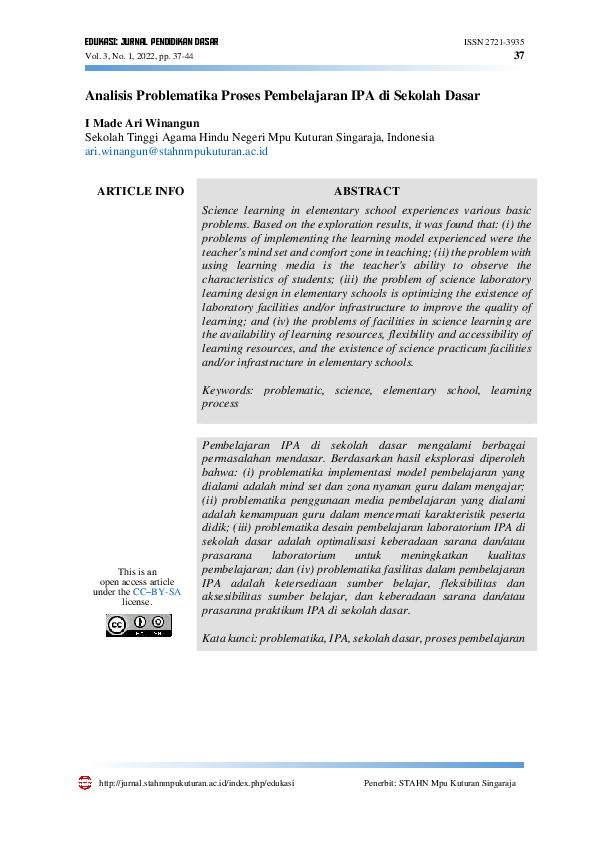 (PDF) Analisis Problematika Proses Pembelajaran IPA di Sekolah Dasar