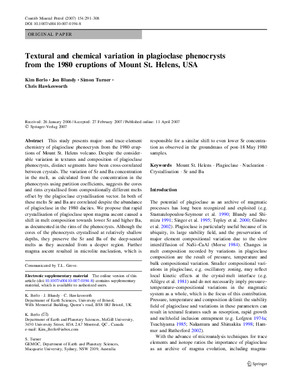 (PDF) Textural and Chemical Variation in Plagioclase Phenocrysts from ...