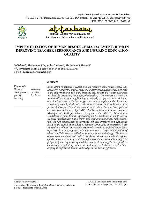 (PDF) IMPLEMENTATION OF HUMAN RESOURCE MANAGEMENT (HRM) IN IMPROVING ...