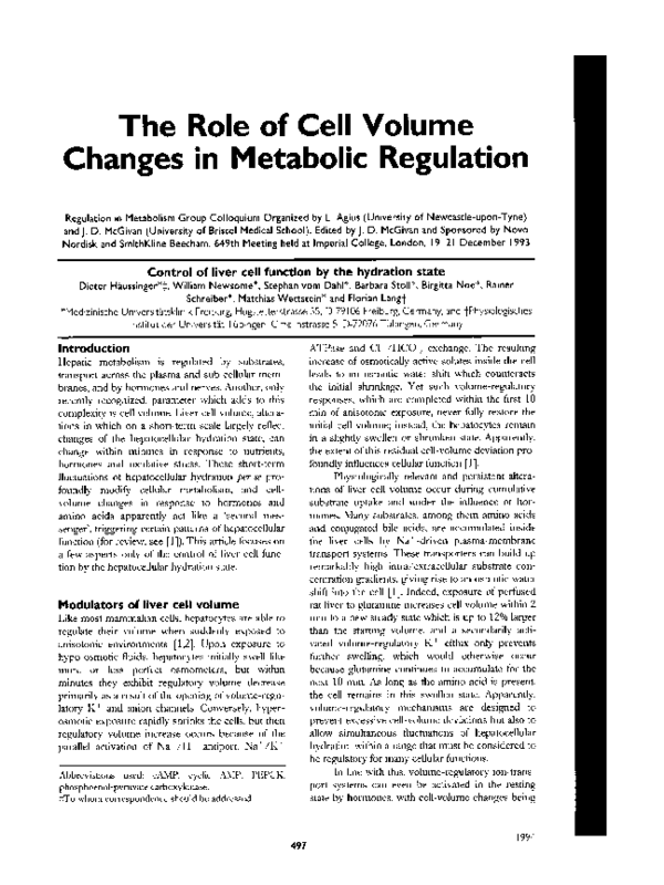 (PDF) Control of liver cell function by the hydration state