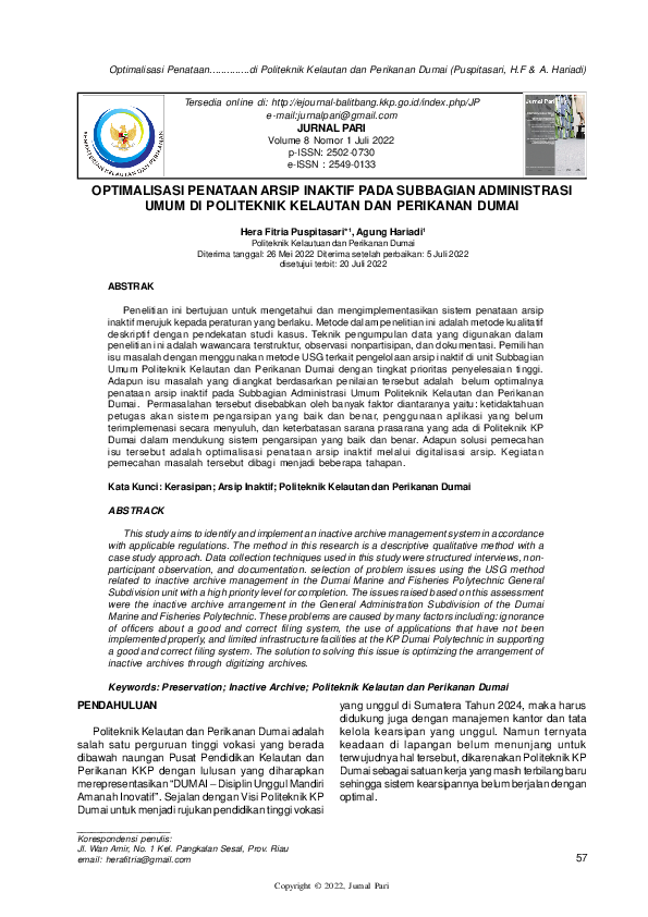 (PDF) Optimalisasi Penataan Arsip Inaktif Pada Subbagian Administrasi Umum DI Politeknik ...