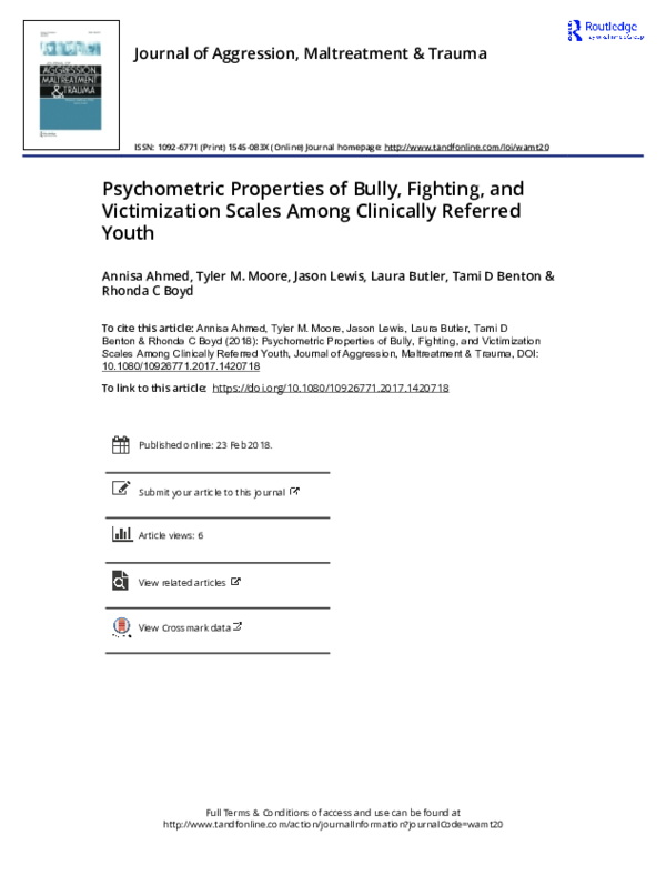 (PDF) Psychometric Properties of Bully, Fighting, and Victimization ...