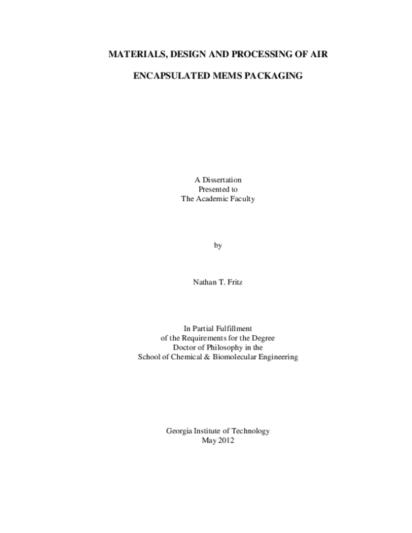 (PDF) Materials, design and processing of air encapsulated MEMS packaging