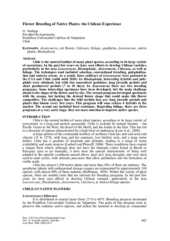 (PDF) Flower Breeding of Native Plants: The Chilean Experience