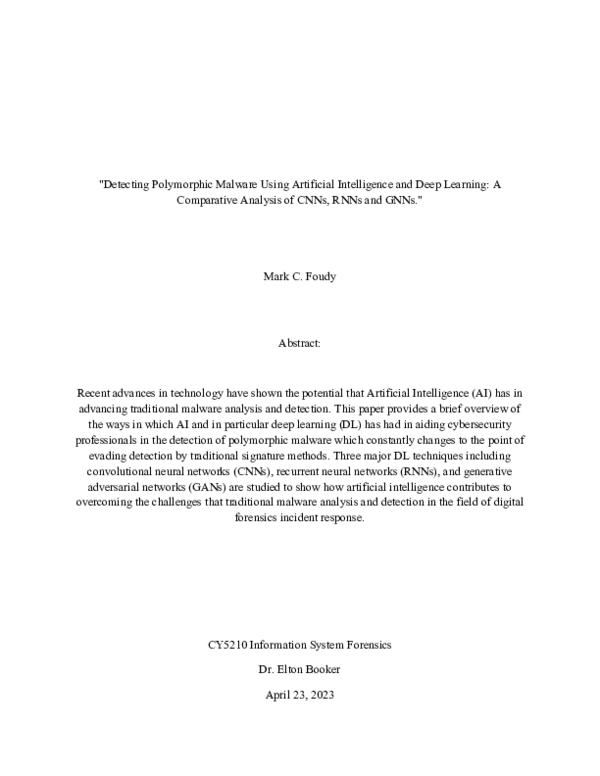 Pdf Detecting Polymorphic Malware Using Artificial Intelligence And Deep Learning A