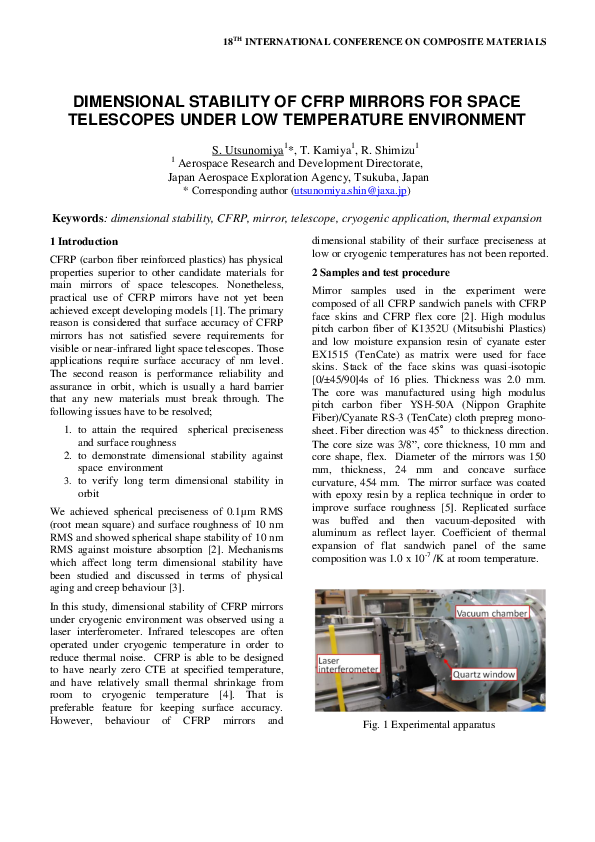 (PDF) Dimensional Stability of CFRP Mirrors for Space Telescopes Under Low Temperature Environment