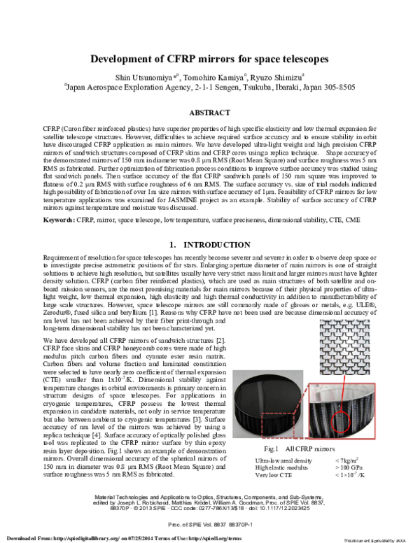 (PDF) Development of CFRP mirrors for space telescopes