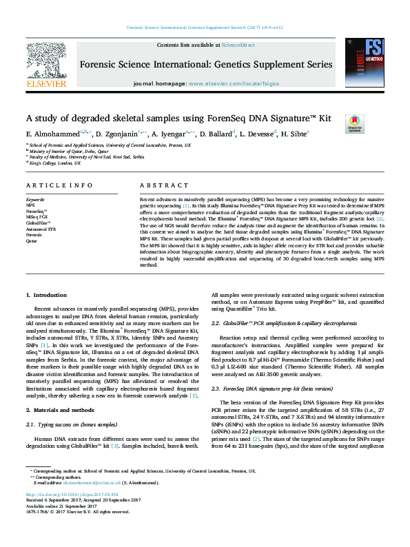 (PDF) ForenSeq MPS for Degraded Skeletal Samples