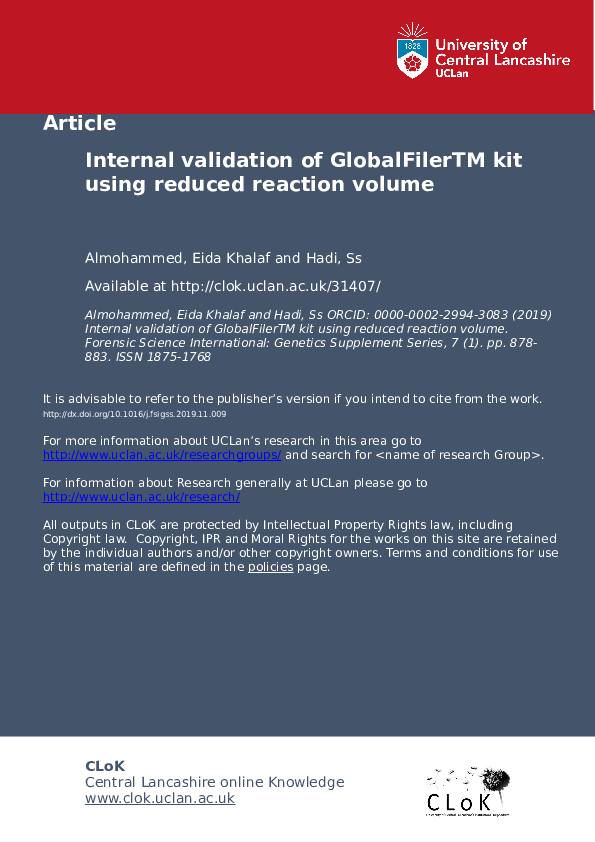 (PDF) Internal validation of GlobalFilerTM kit using reduced reaction volume
