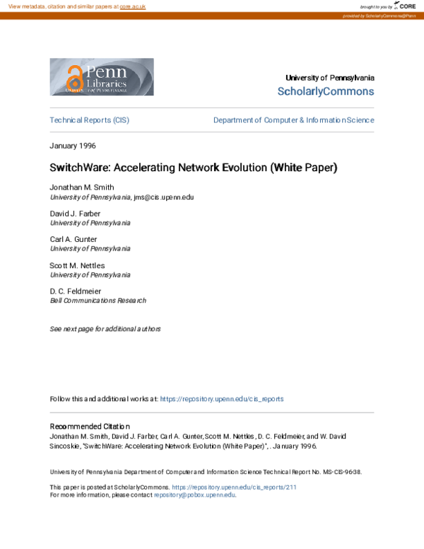 (PDF) SwitchWare: Accelerating Network Evolution (White Paper)