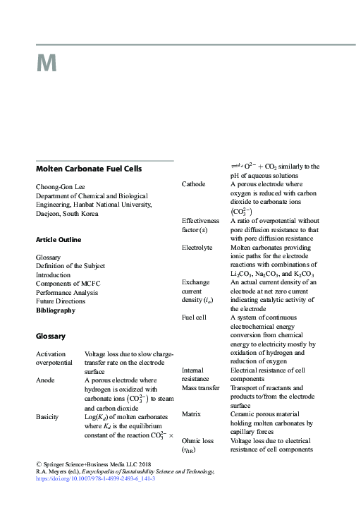 (PDF) Molten Carbonate Fuel Cells