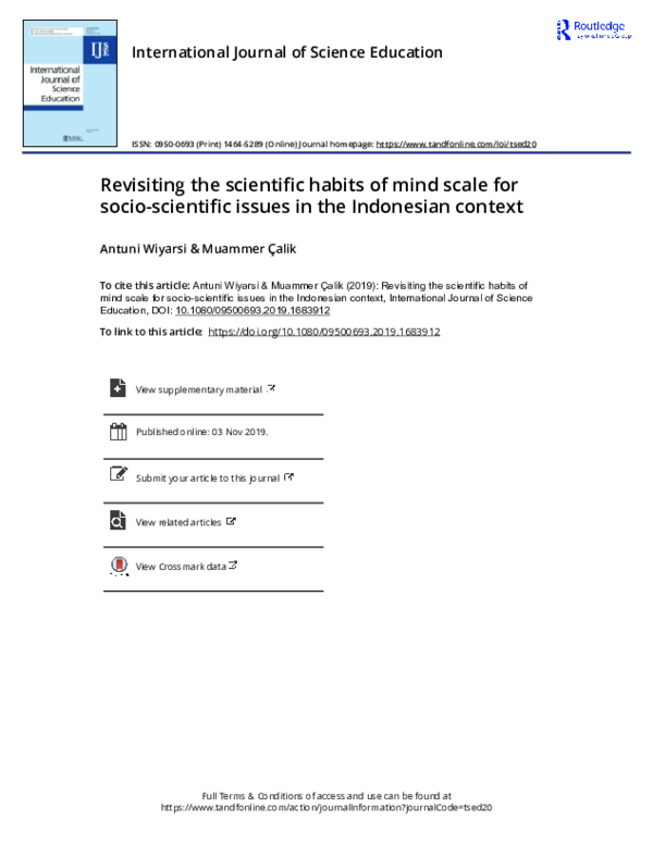 (PDF) Revisiting the scientific habits of mind scale for socio ...