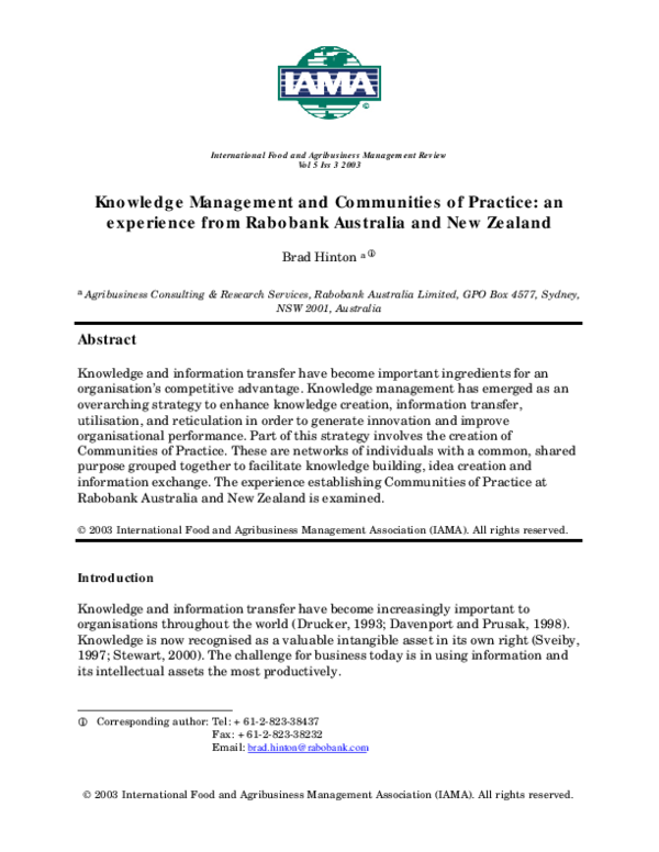 (PDF) Knowledge Management and Communities of Practice: An Experience ...