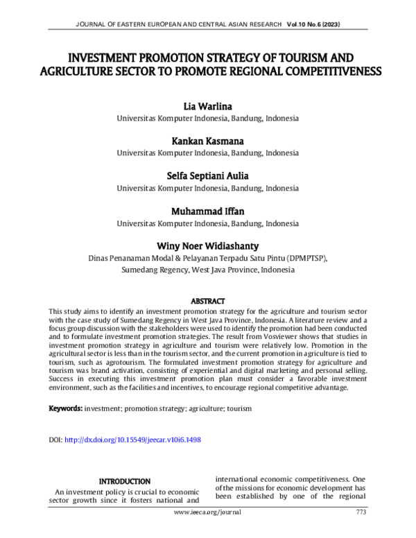 (PDF) Investment promotion strategy of tourism and agriculture sector ...