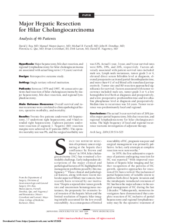 (PDF) Major Hepatic Resection for Hilar Cholangiocarcinoma