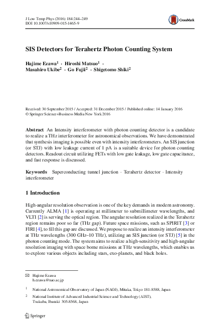 (PDF) SIS Detectors for Terahertz Photon Counting System