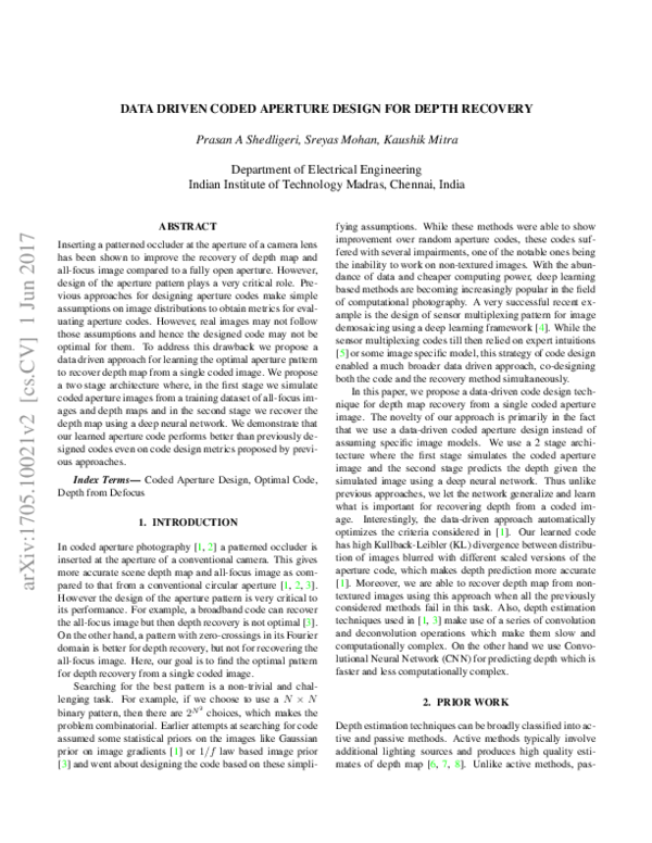 (PDF) Data Driven Coded Aperture Design for Depth Recovery