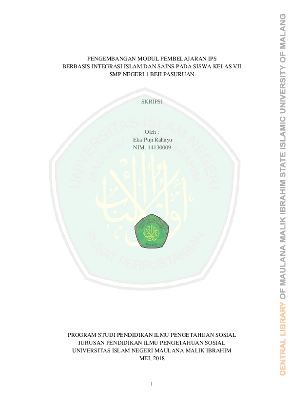 (PDF) Pengembangan modul pembelajaran IPS berbasis integrasi Islam dan sains pada siswa kelas ...