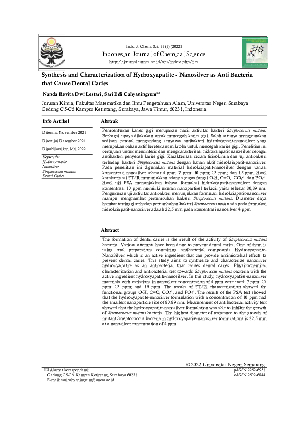 (PDF) Synthesis and Characterization of Hydroxyapatite-Nanosilver as ...