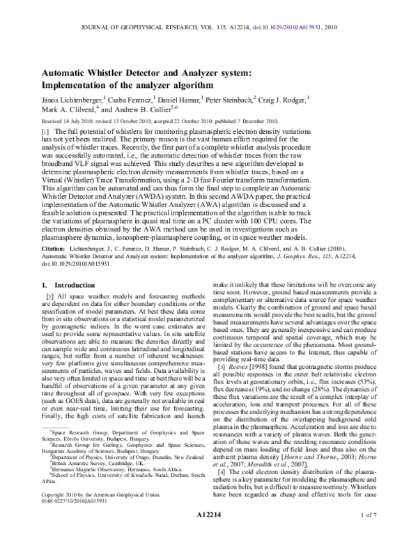 Pdf Automatic Whistler Detector And Analyzer System Implementation Of The Analyzer Algorithm
