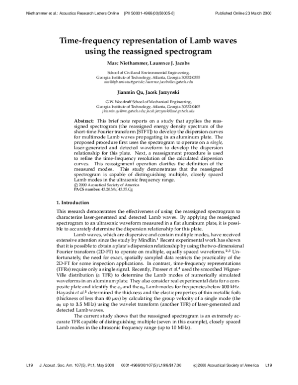 (PDF) Time-frequency representation of Lamb waves using the reassigned spectrogram