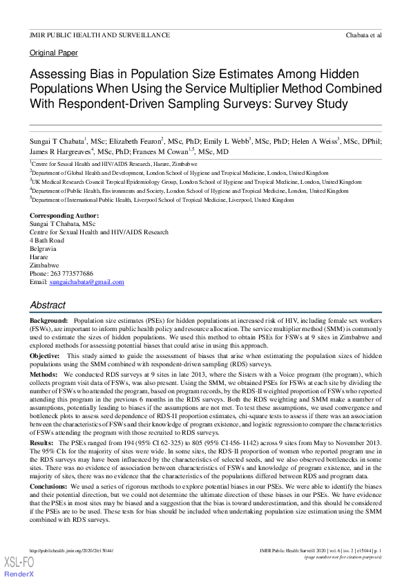 (PDF) Assessing Bias in Population Size Estimates Among Hidden ...
