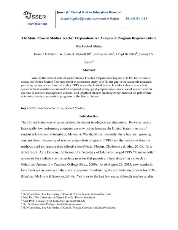 (PDF) The State of Social Studies Teacher Preparation: An Analysis of Program Requirements in ...