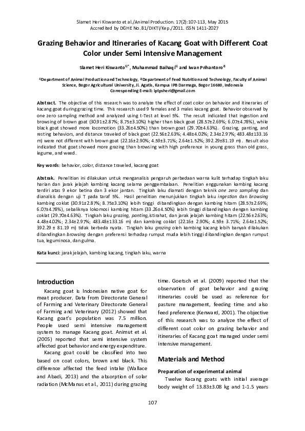 (PDF) Grazing Behavior and Itineraries of Kacang Goat with Different ...